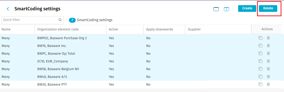 Multiselect and delete SmartCoding settings