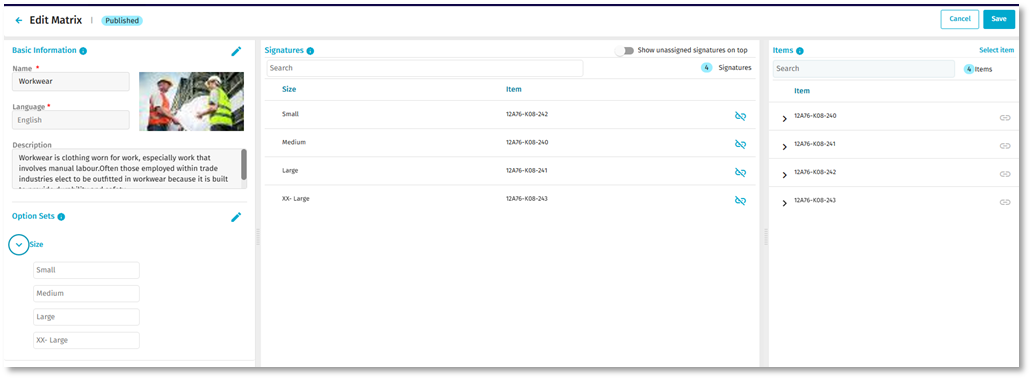 Buyer matrix user interface